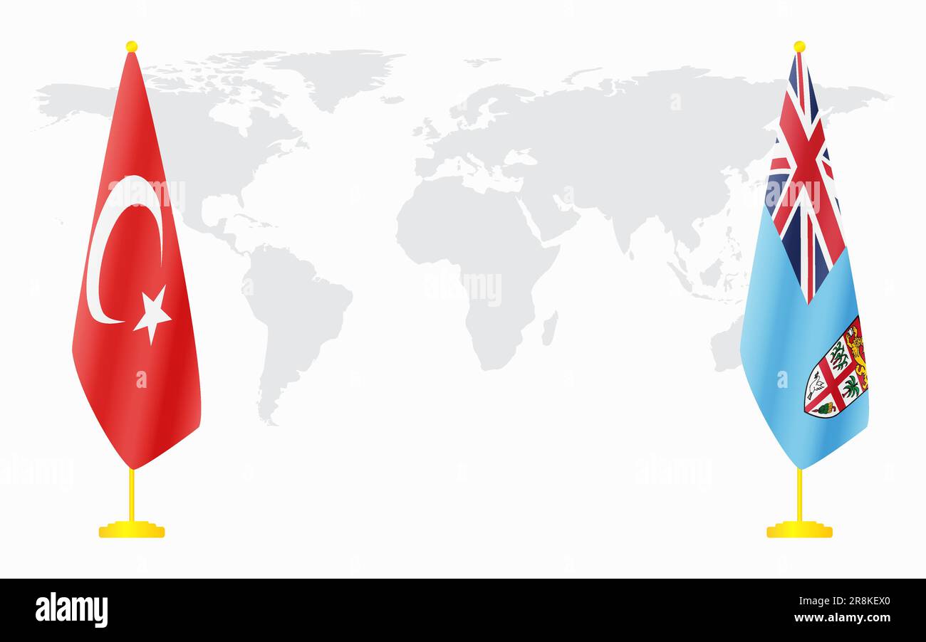 Turkey and Fiji flags for official meeting against background of world ...