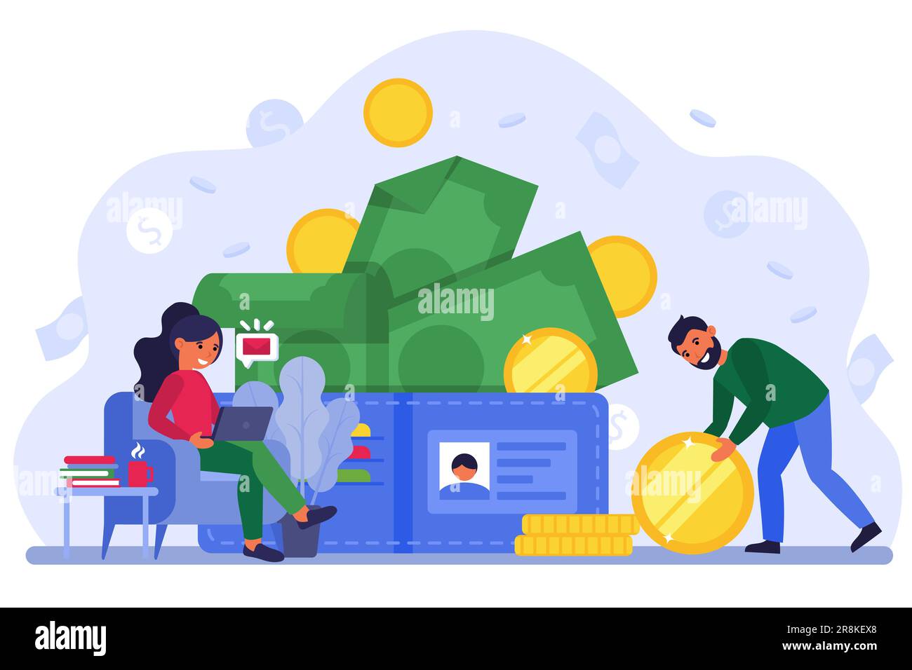 Happy couple earning money and counting budget Stock Vector Image & Art ...