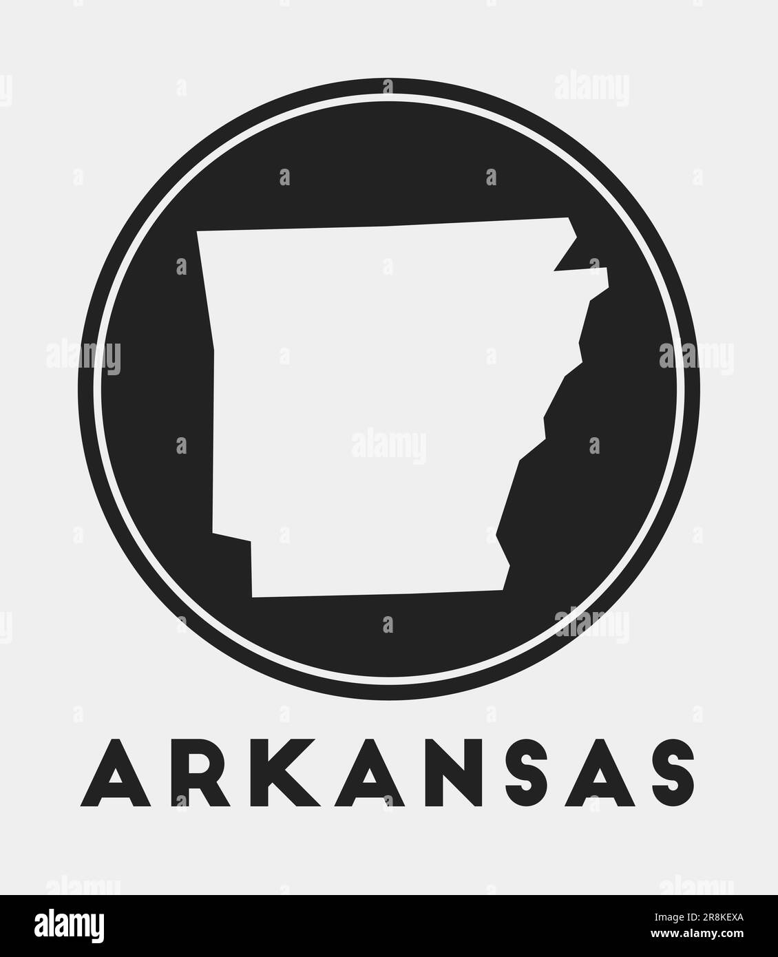 Arkansas icon. Round logo with US state map and title. Stylish Arkansas ...