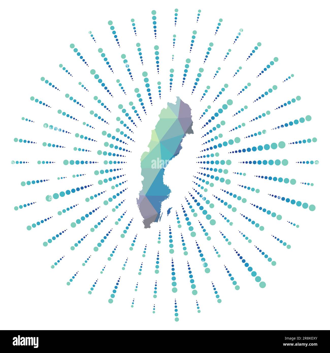 Shape of Sweden, polygonal sunburst. Map of the country with colorful ...