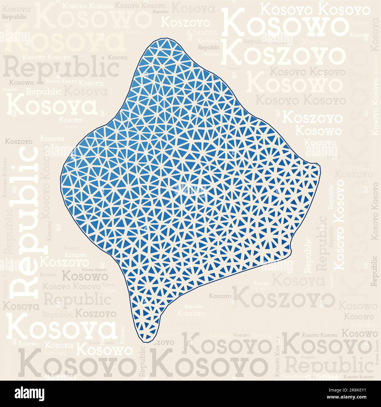 KOSOVO map design. Country names in different languages and map shape ...