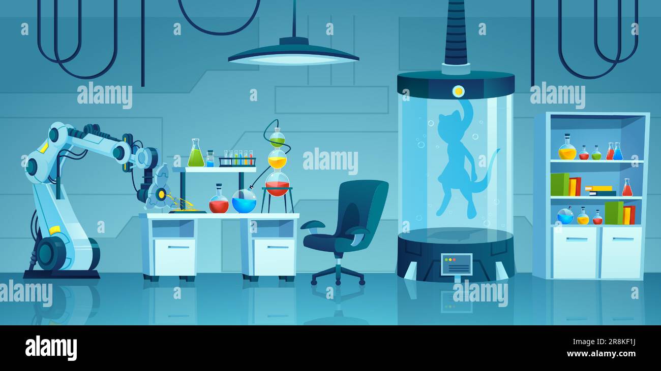 Vector of a future science laboratory with robotic hand, capsule for ...