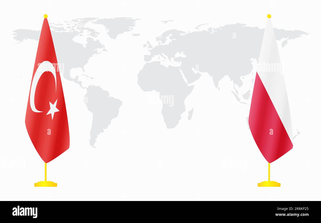 Turkey and Poland flags for official meeting against background of ...