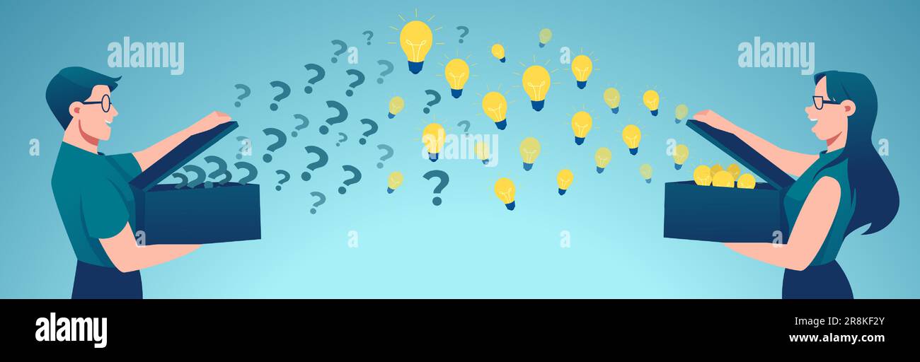 Vector of a young woman and a man communicating and helping each other ...