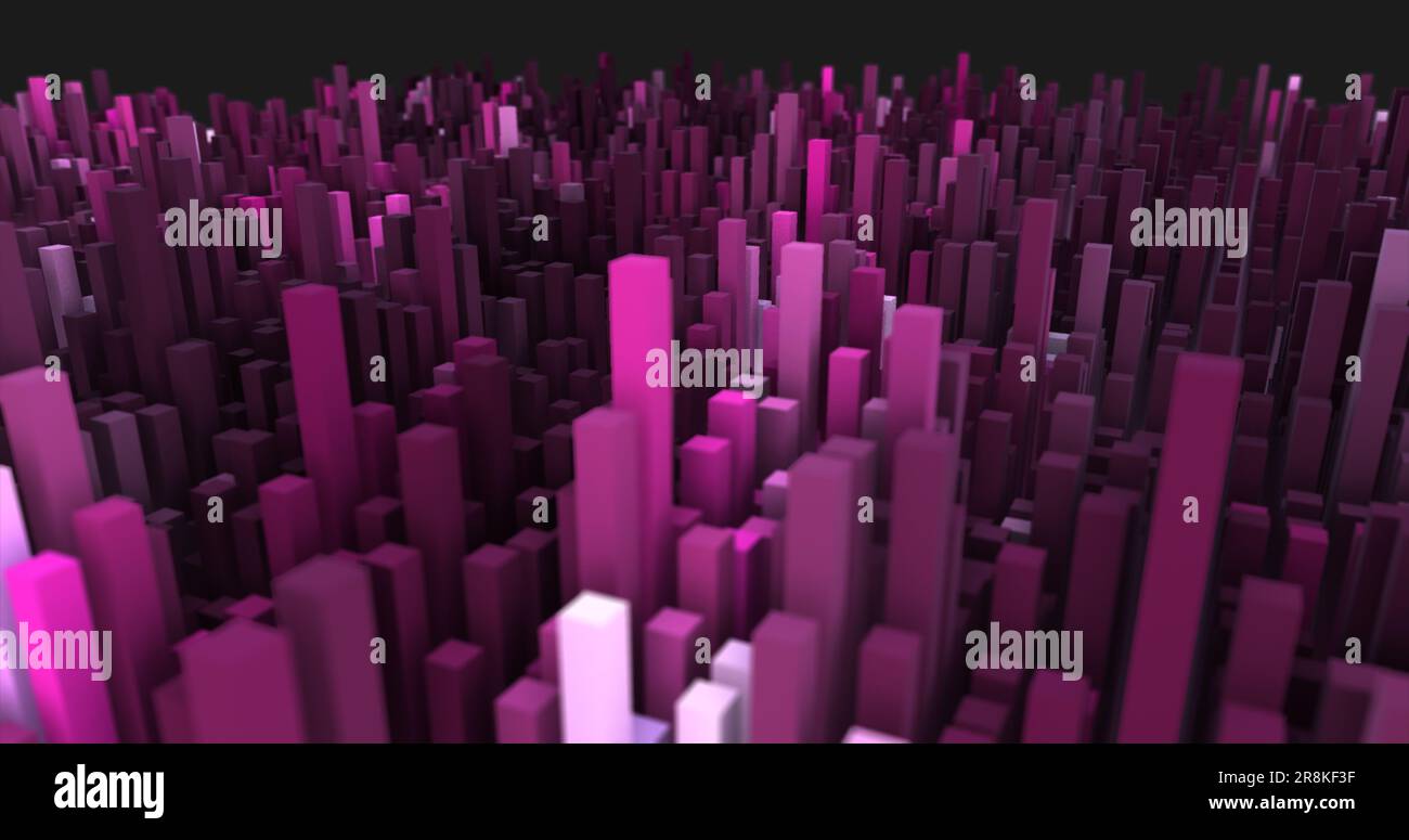 Abstract purple landscape of futuristic rectangles moving waves ...