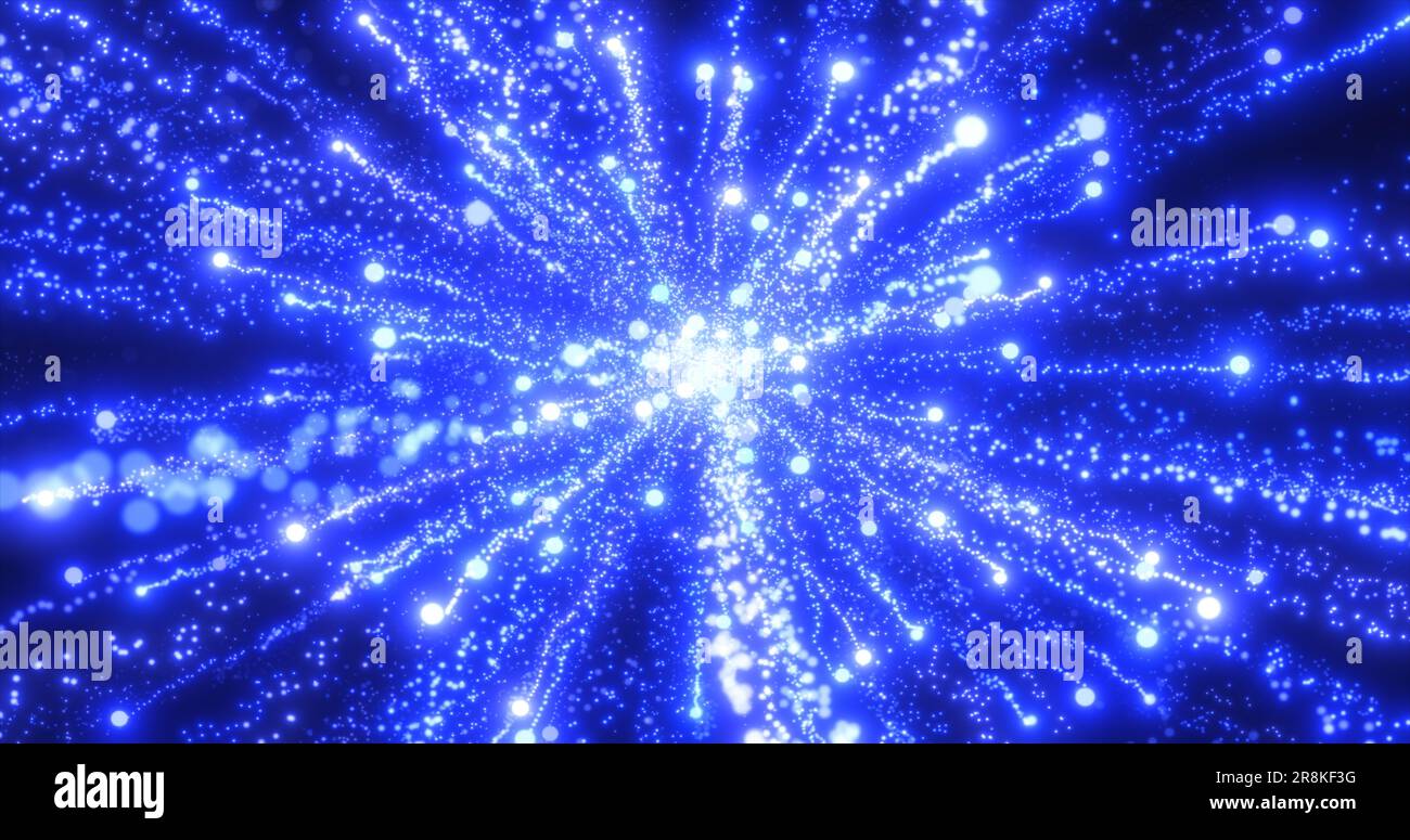 Abstract blue energy fireworks particle salute magical bright glowing ...