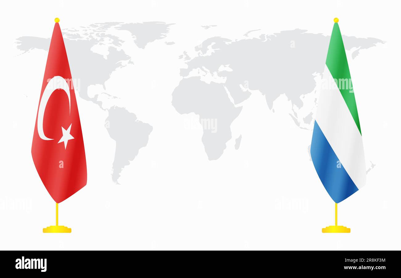 Turkey and Sierra Leone flags for official meeting against background ...