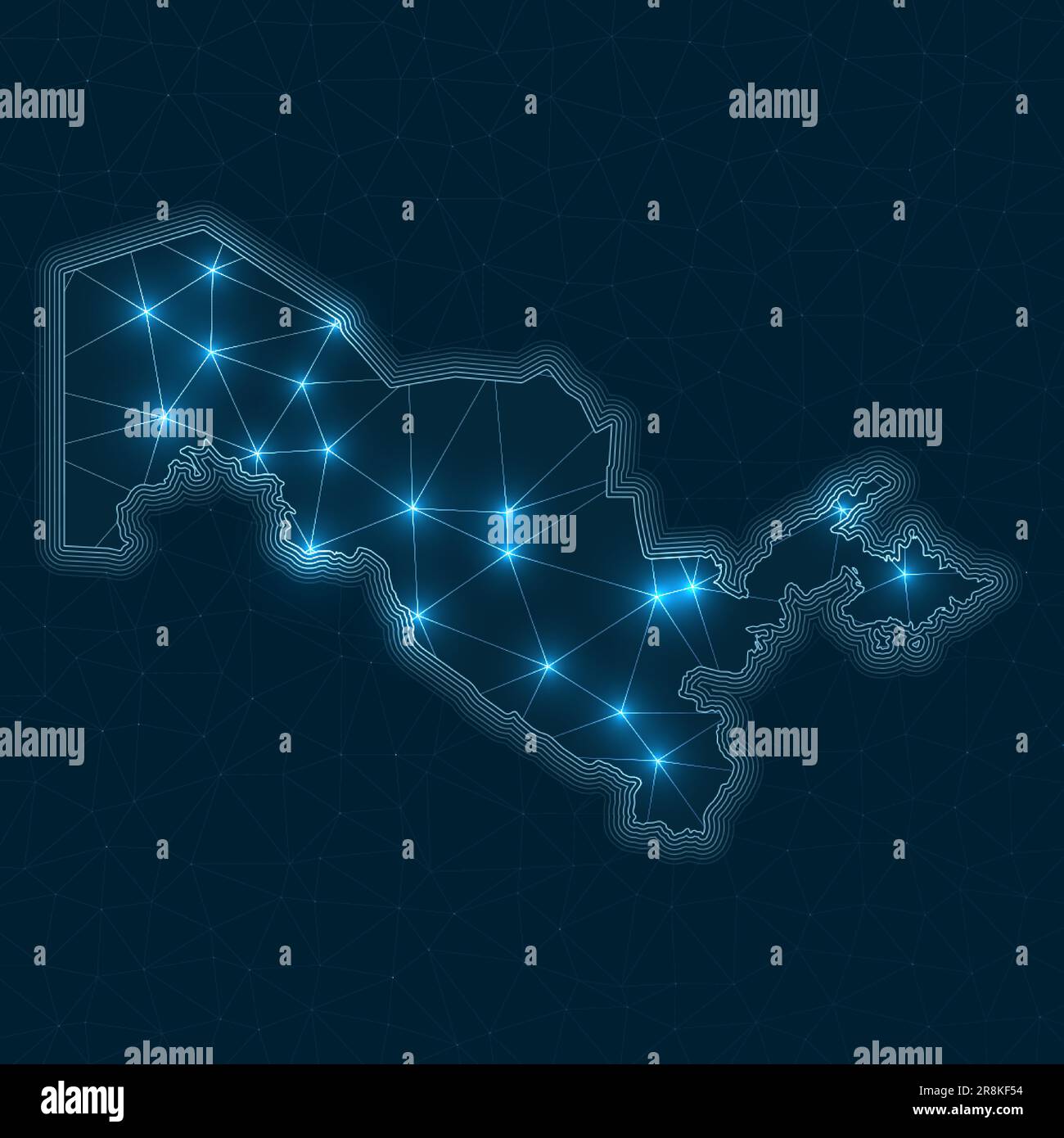 Uzbekistan network map. Abstract geometric map of the country. Digital connections and ...