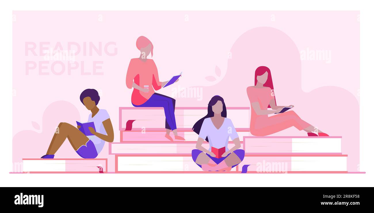 Four female students reading books Stock Vector Image & Art - Alamy