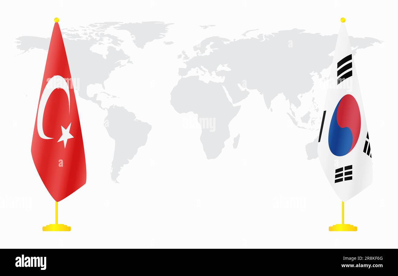 Turkey and South Korea flags for official meeting against background of ...