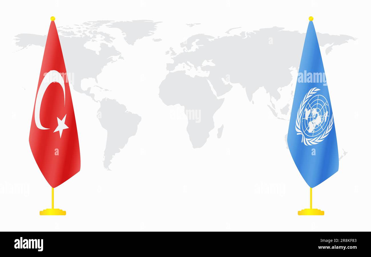 Turkey and United Nations flags for official meeting against background ...
