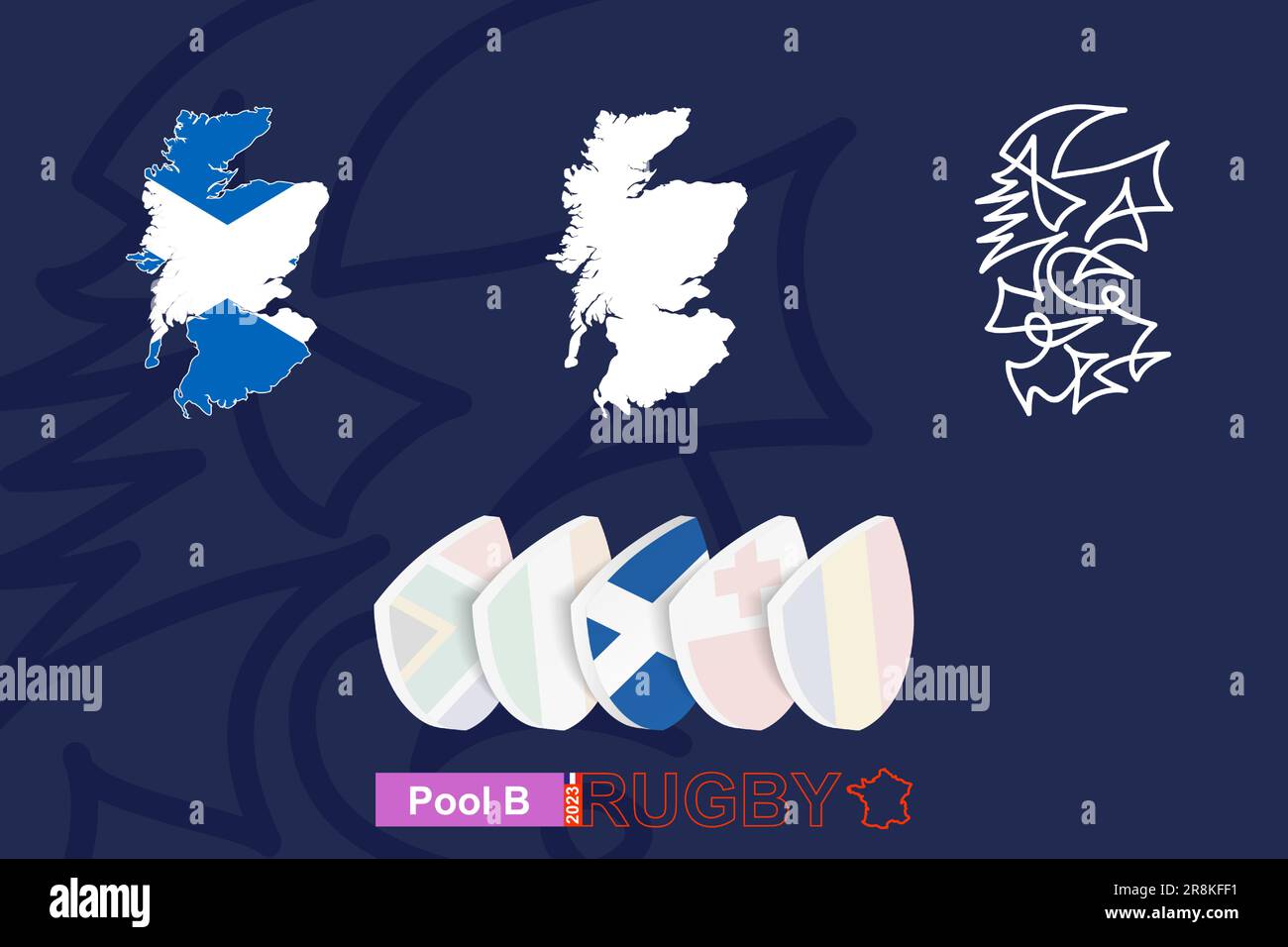 Maps of Scotland in three versions for rugby international championship ...
