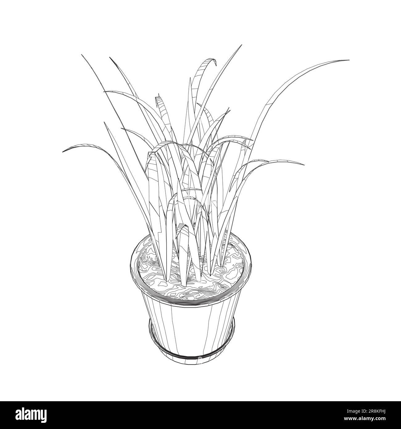 Plant in flower pot outline. Line, solid and filled outline version ...