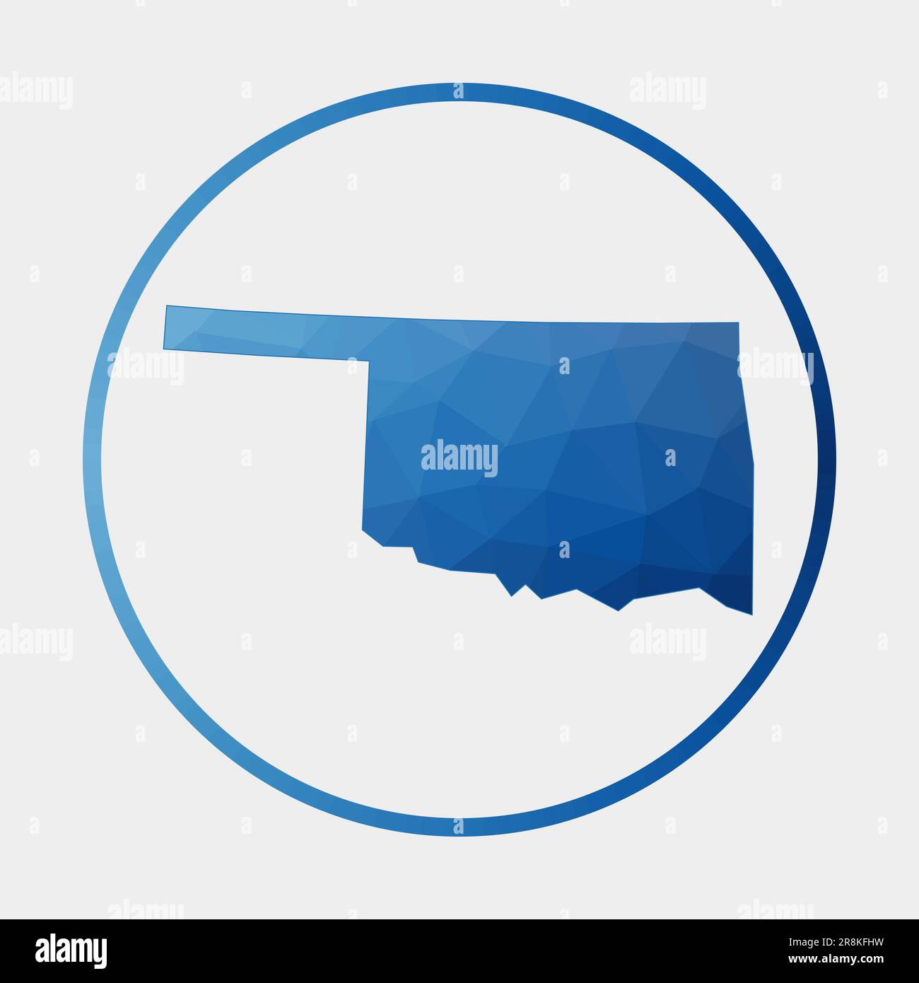 Oklahoma icon. Polygonal map of the US state in gradient ring. Round ...