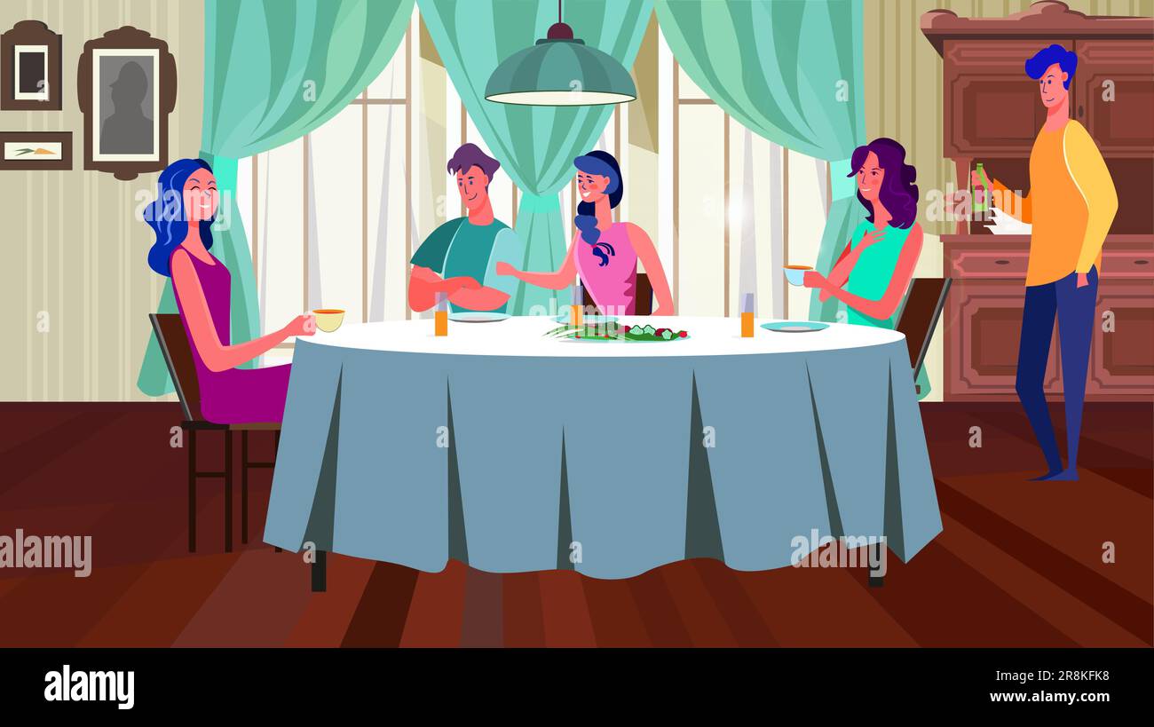 Friends having dinner Stock Vector Images - Alamy