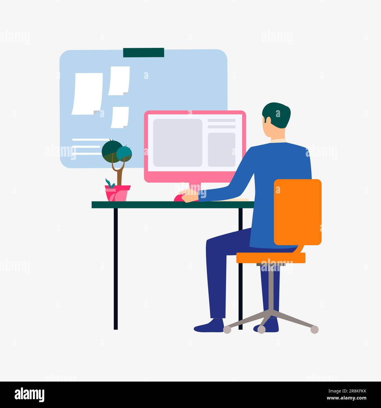 Businessman working with computer in office vector illustration Stock ...