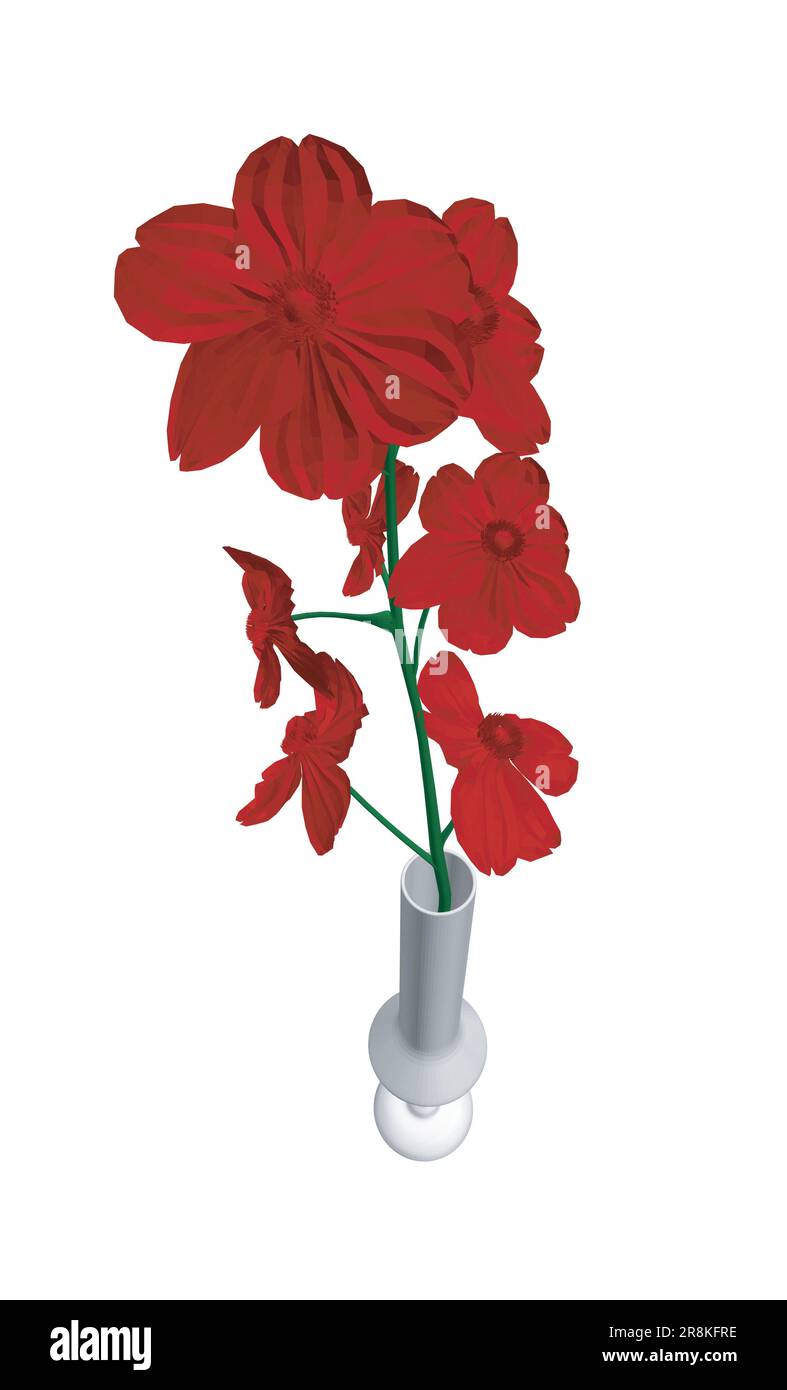 Polygonal of Flowers line drawing vector art in a vase for decoration ...