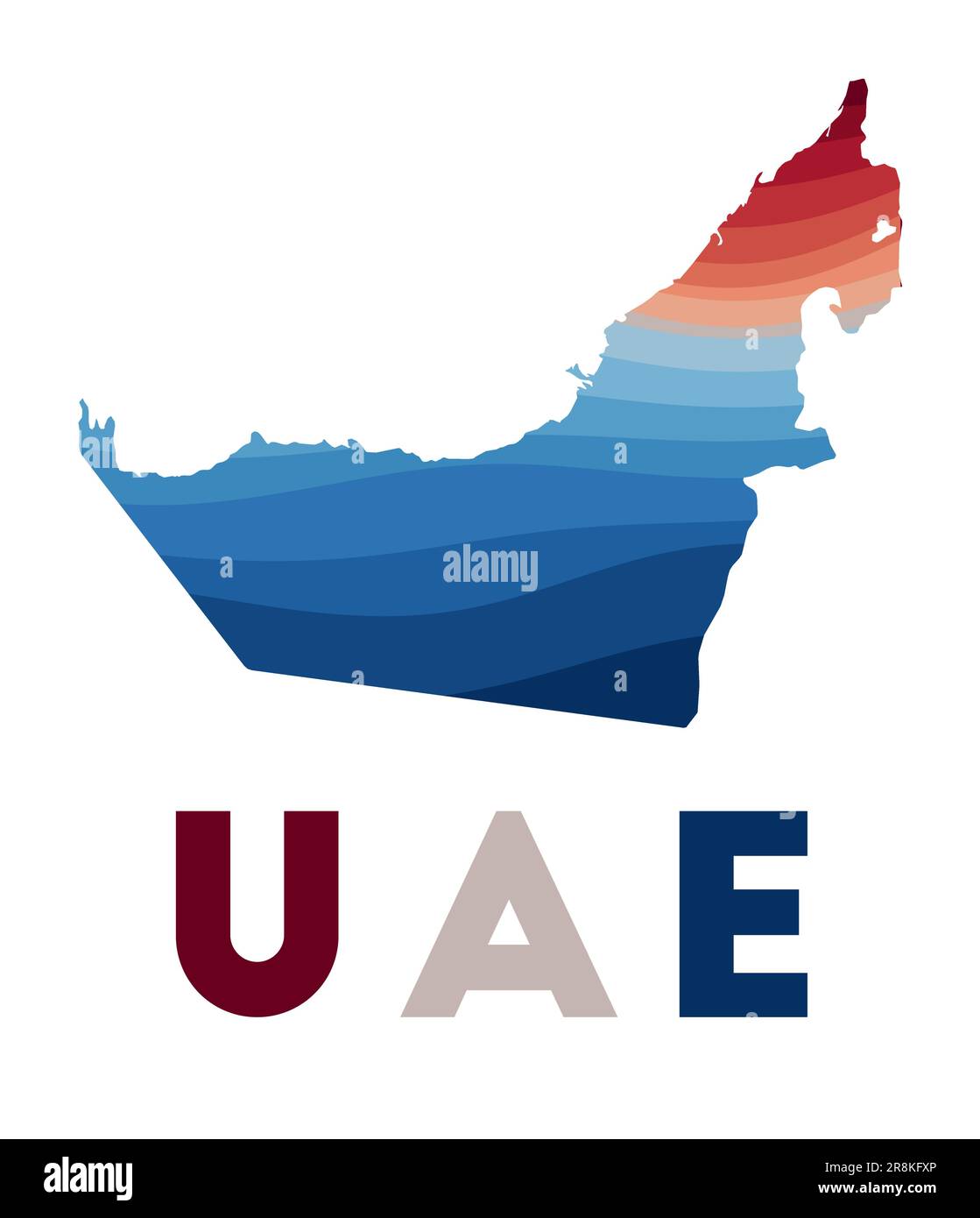 UAE map. Map of the country with beautiful geometric waves in red blue ...