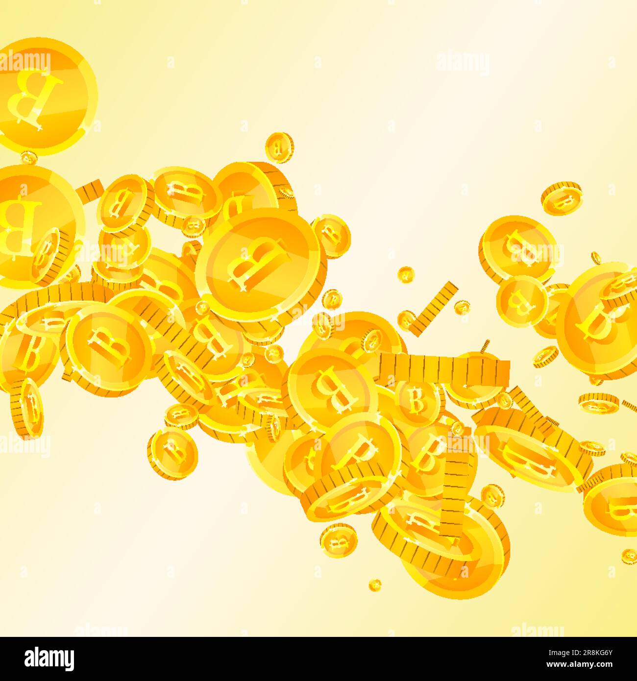 Thai baht coins falling. Gold scattered THB coins. Thailand money ...