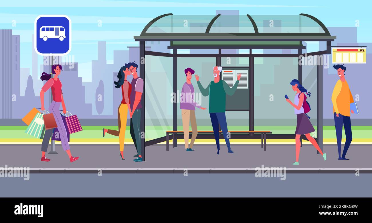 People waiting bus on bus stop Stock Vector Image & Art - Alamy