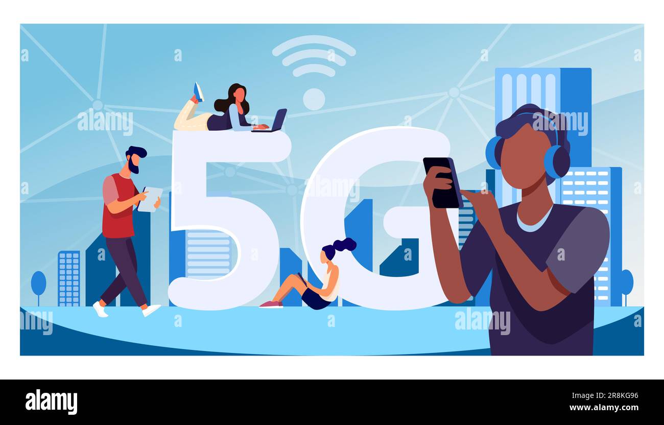 Young people using 5G high speed wireless internet connection Stock Vector Image & Art - Alamy
