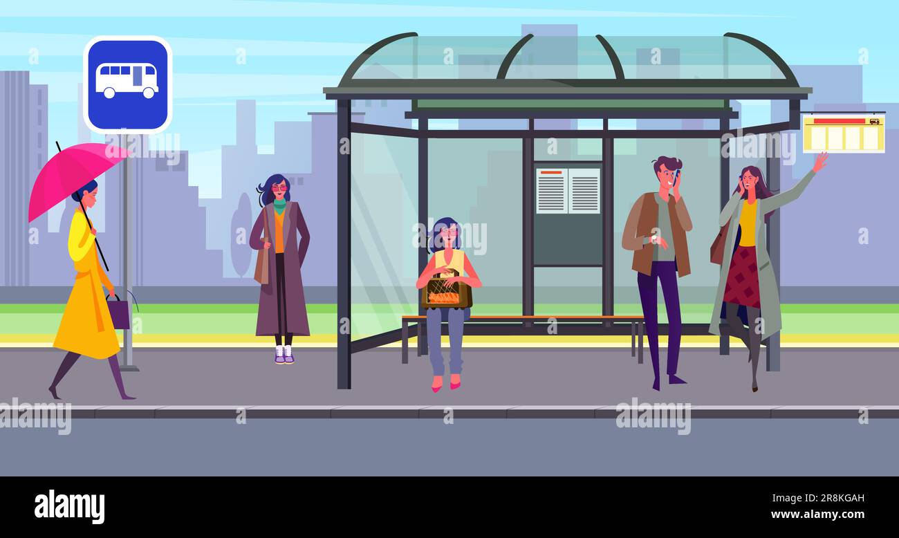 Passengers waiting transport at bus stop Stock Vector Image & Art - Alamy