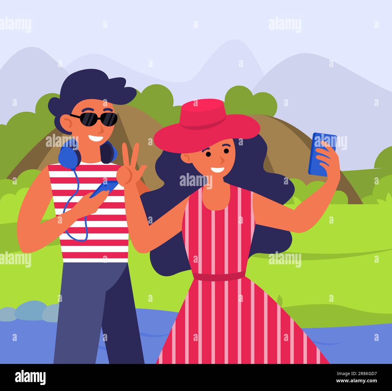 Woman selfie nature in Stock Vector Images - Alamy