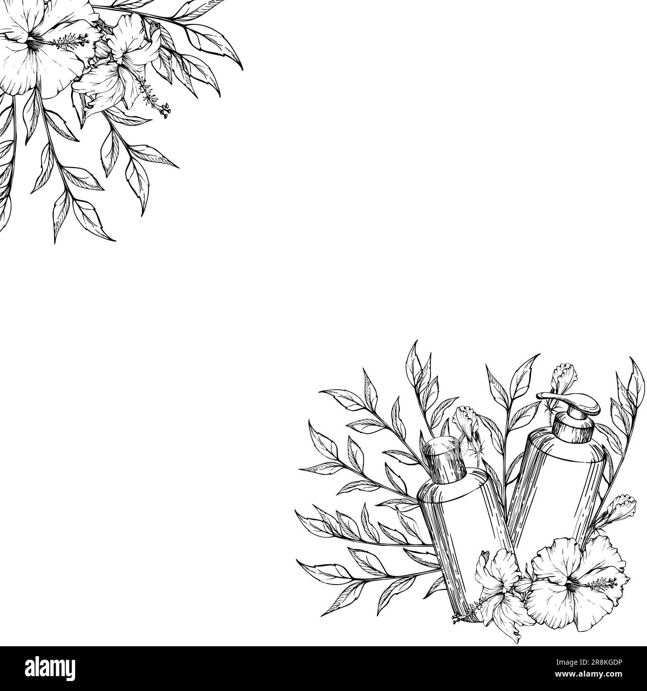 Hand drawn vector ink spa skincare bath beauty products package with ...