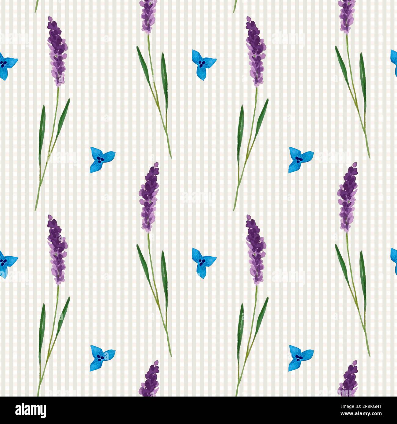 Pattern Lavender and Linen flowers in watercolor on linen fabric in ...