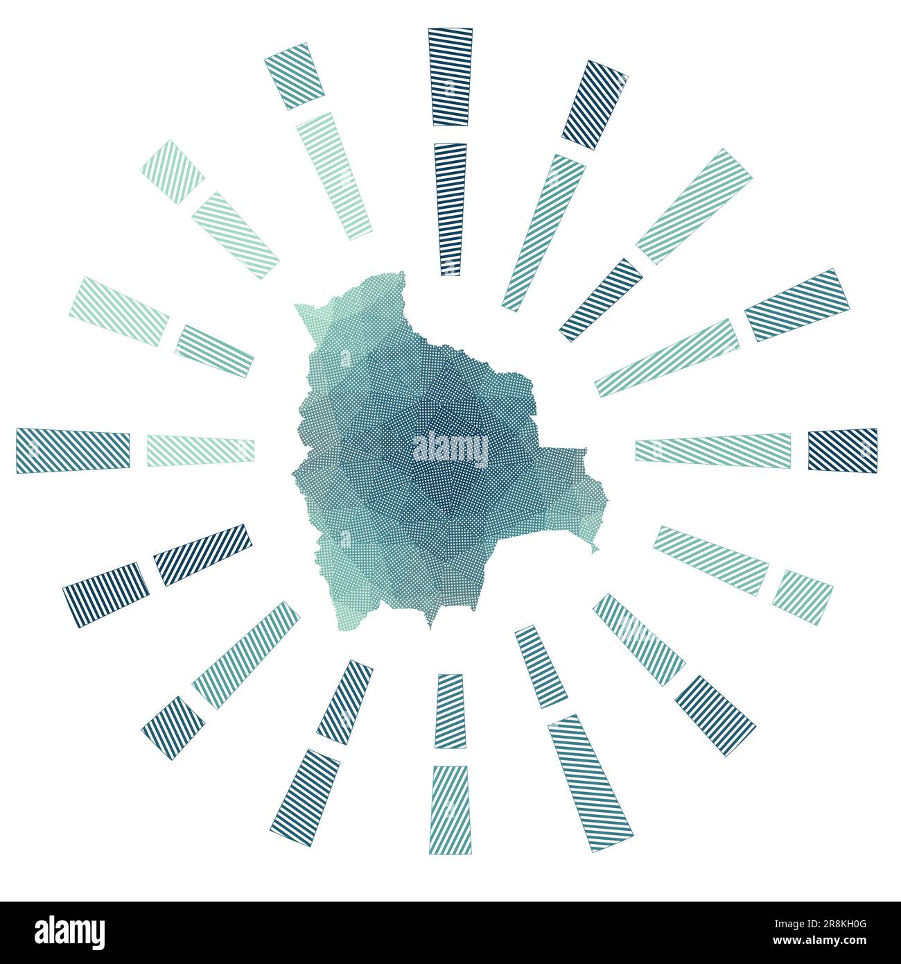 Bolivia sunburst. Low poly striped rays and map of the country ...