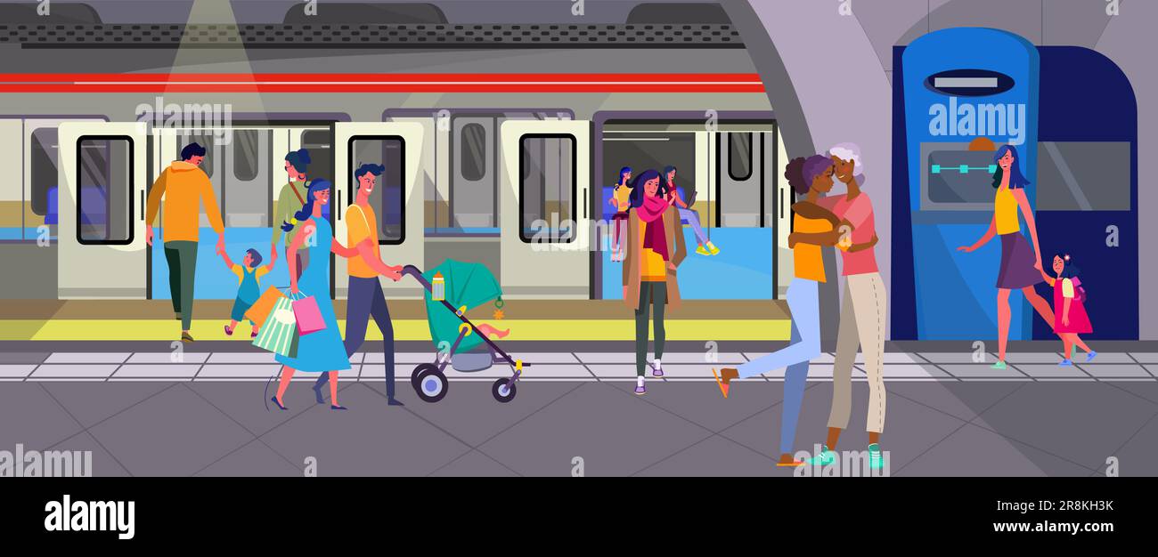 Passengers on underground train Stock Vector Images - Alamy