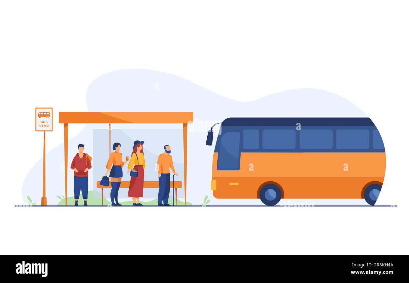 Passengers waiting for public transport at bus stop Stock Vector Image ...