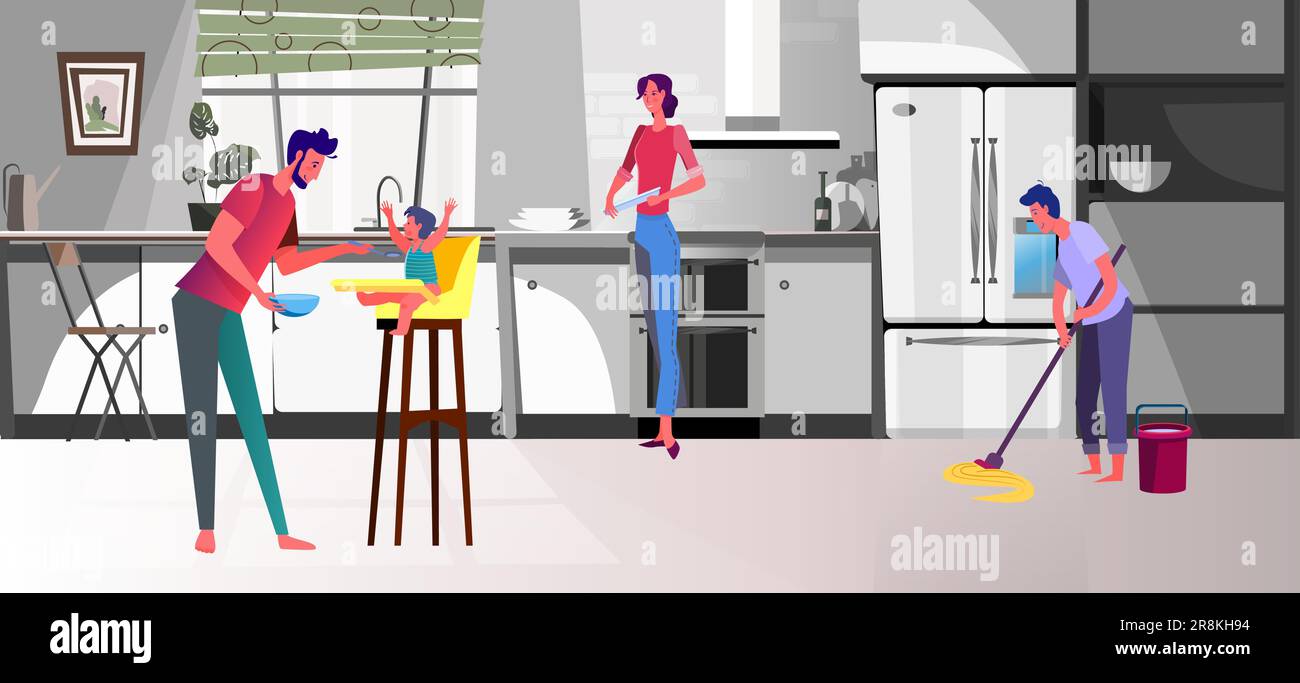 Mother child in kitchen Stock Vector Images - Alamy