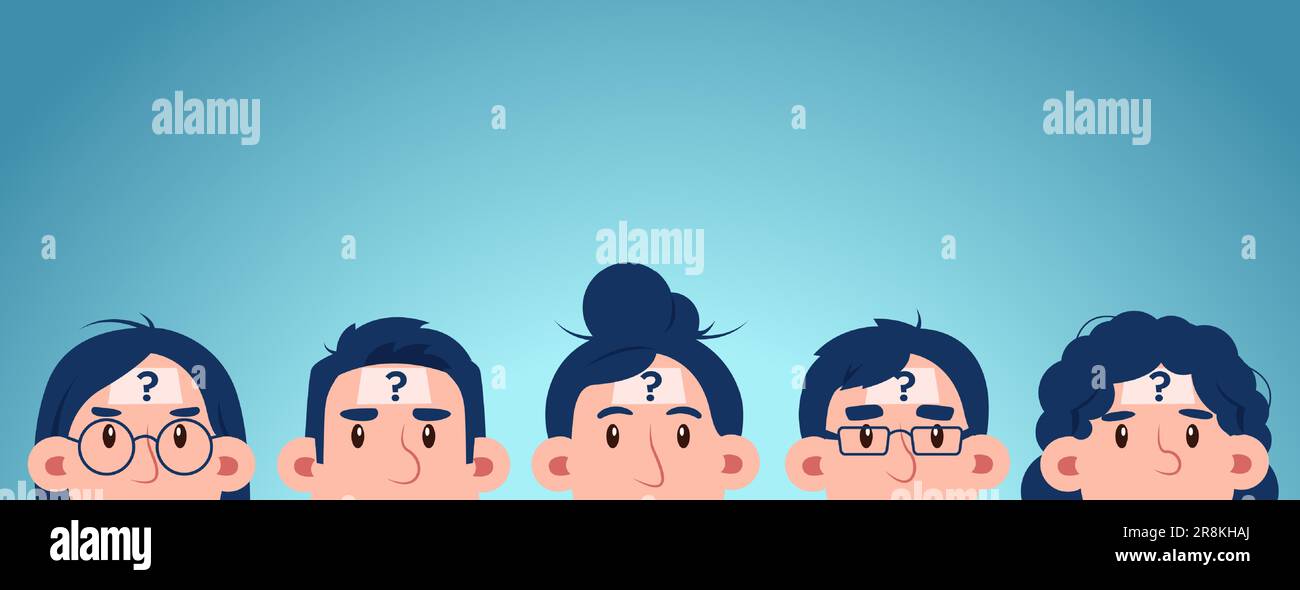 Vector of a group of thinking people with question mark looking up ...