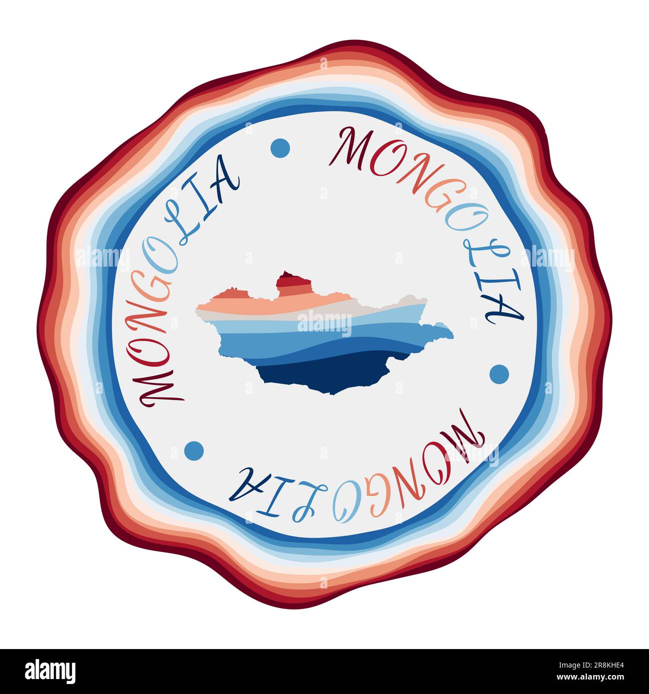 Mongolia badge. Map of the country with beautiful geometric waves and ...