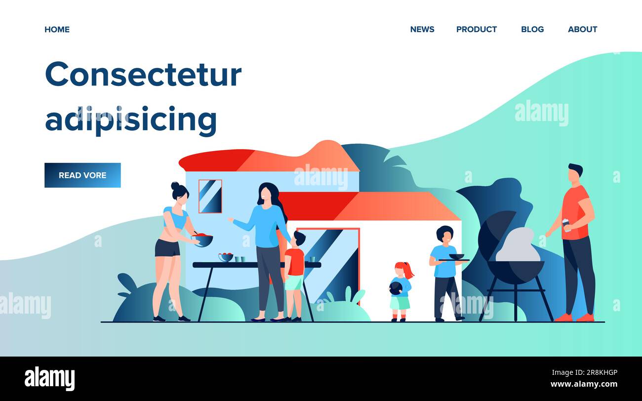 Family on BBQ party on backyard flat vector illustration Stock Vector ...