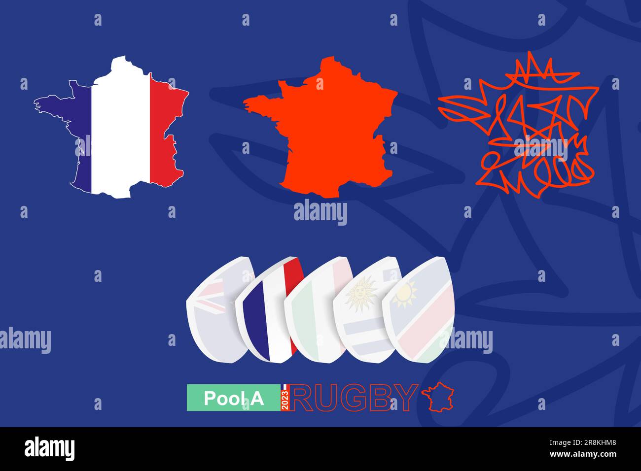 Maps of France in three versions for rugby international championship ...