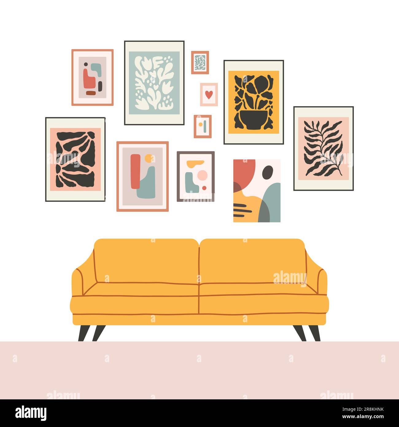 Living room modern interior set. Vector flat style collection of ...