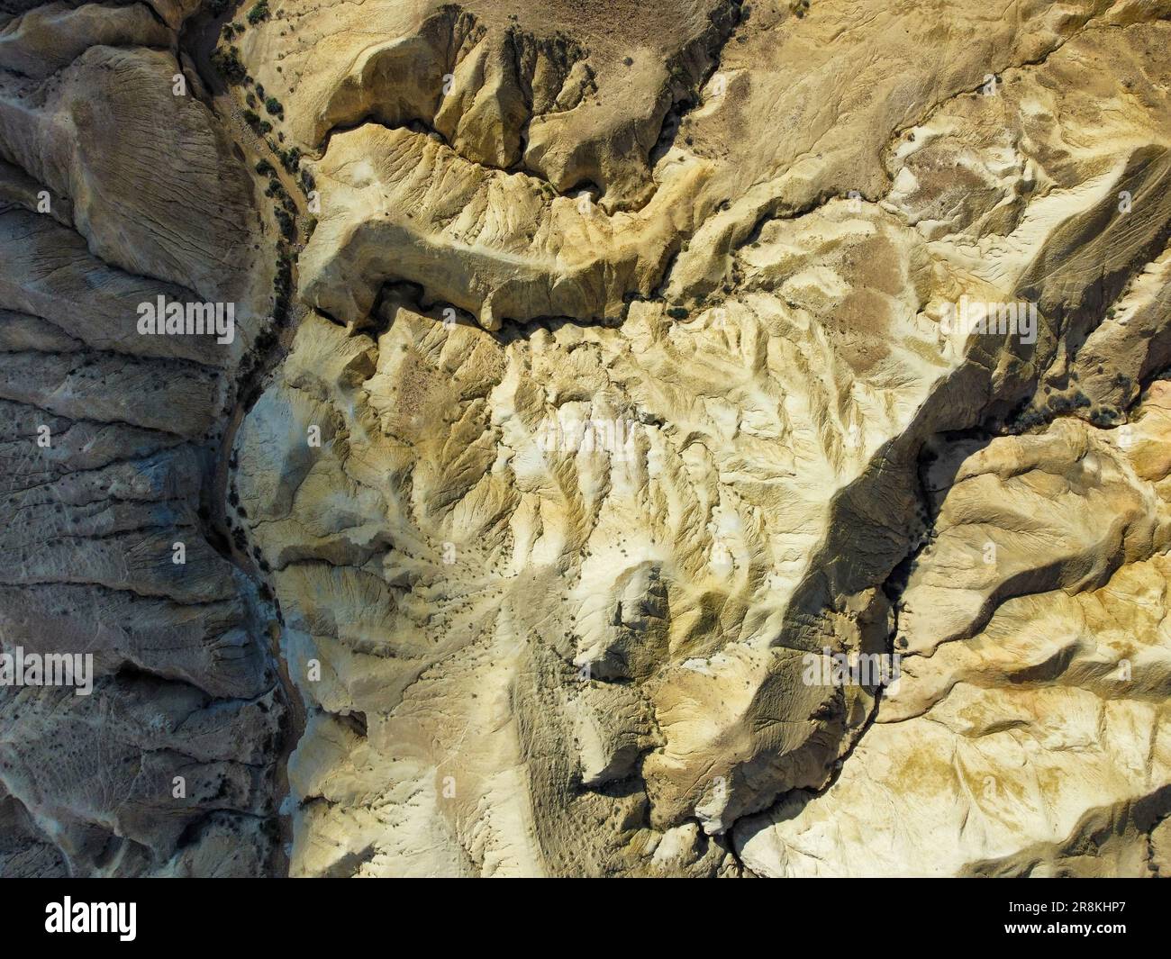 Aerial view of a rocky desert landscape in the Sde Boker region of ...
