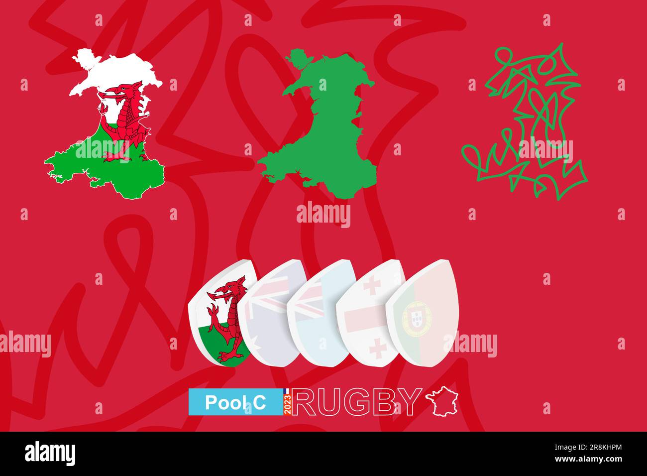 Maps of Wales in three versions for rugby international championship ...