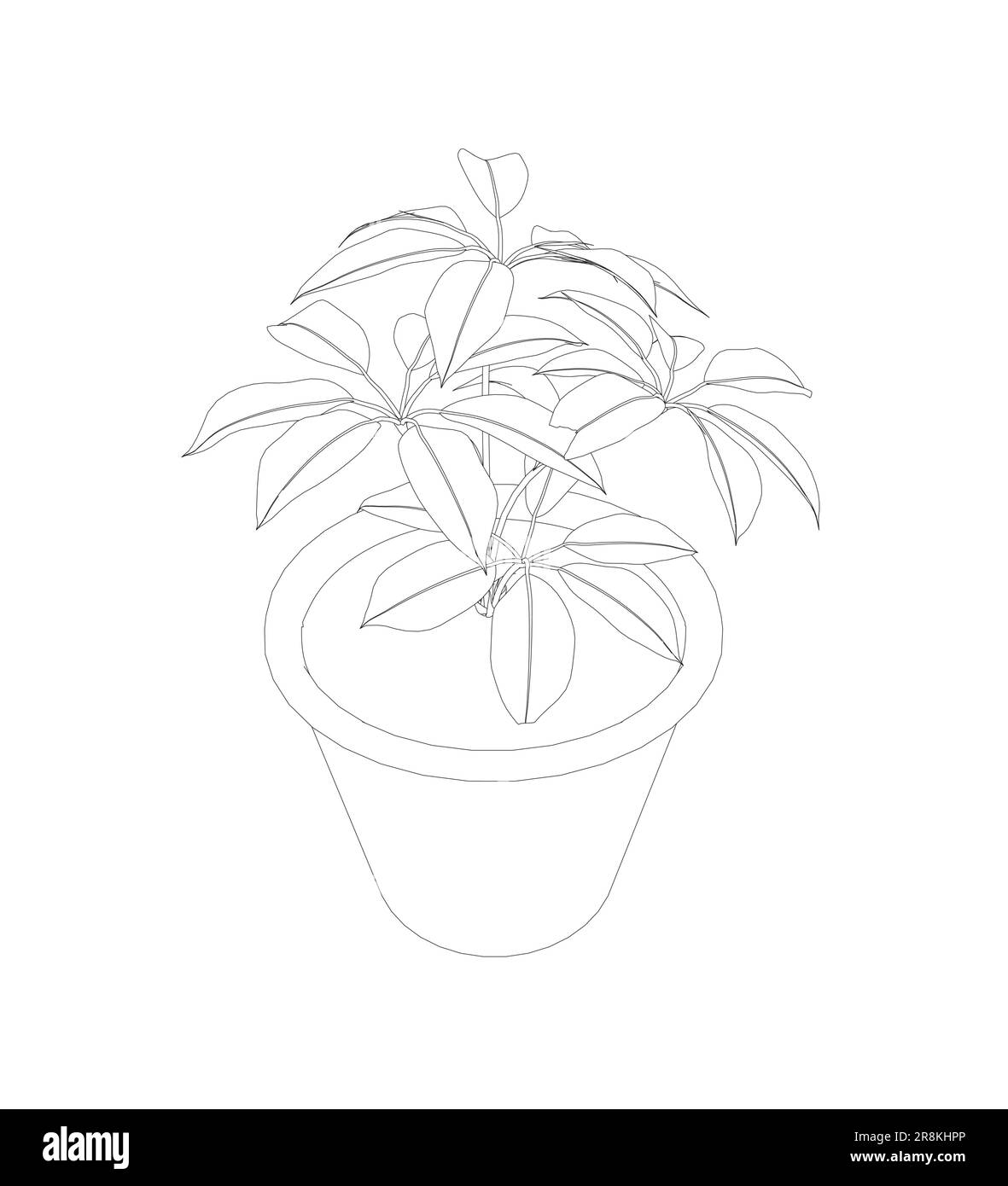 Plant in flower pot outline. Line, solid and filled outline version ...