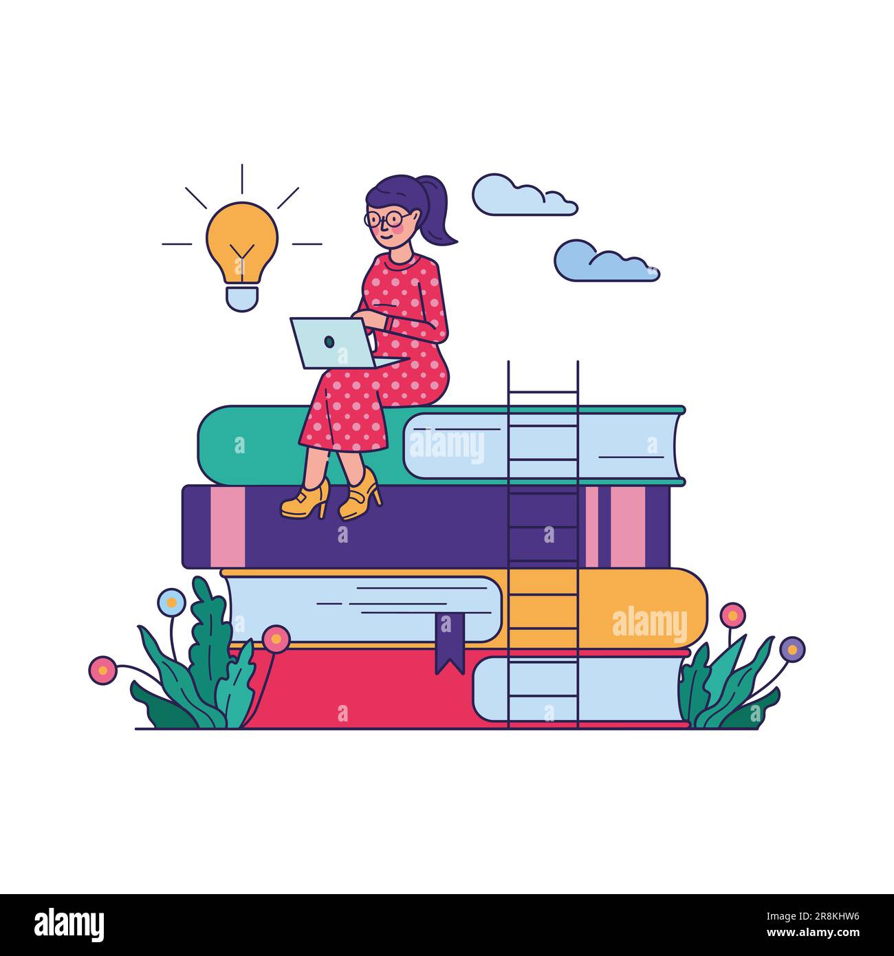 Woman getting knowledge at online school vector illustration Stock ...