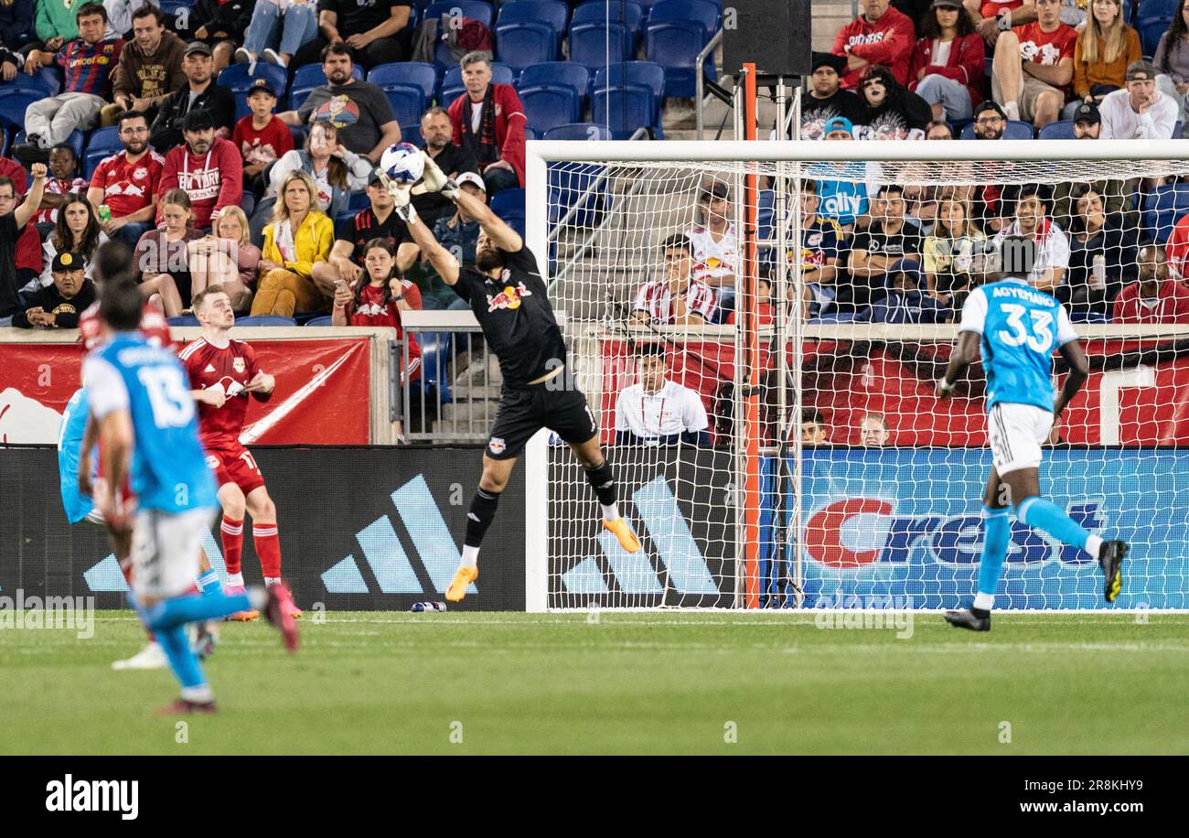Goalkeeper Carlos Coronel (1) of Red Bulls saves during game against ...