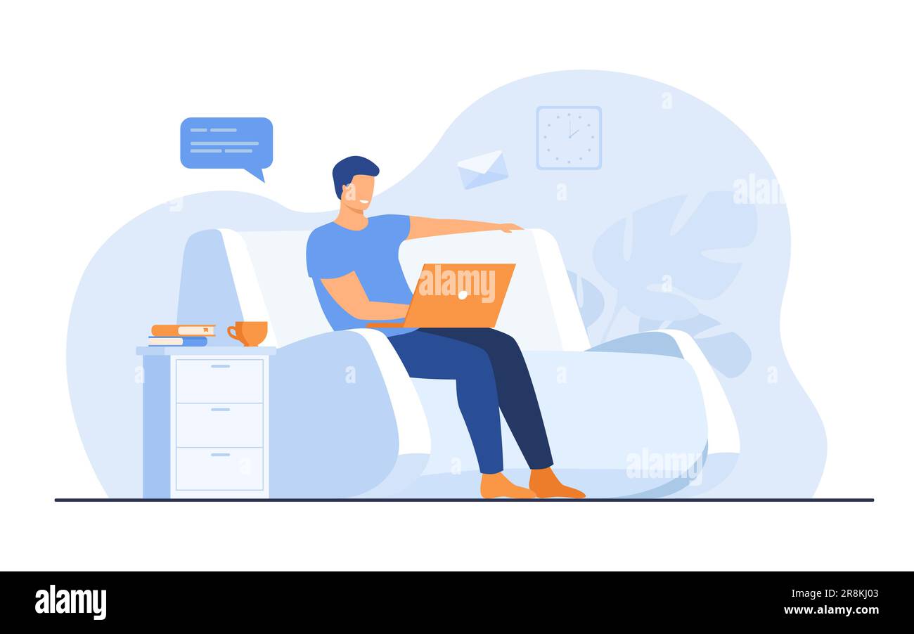 Cartoon man sitting at home with laptop Stock Vector Image & Art - Alamy
