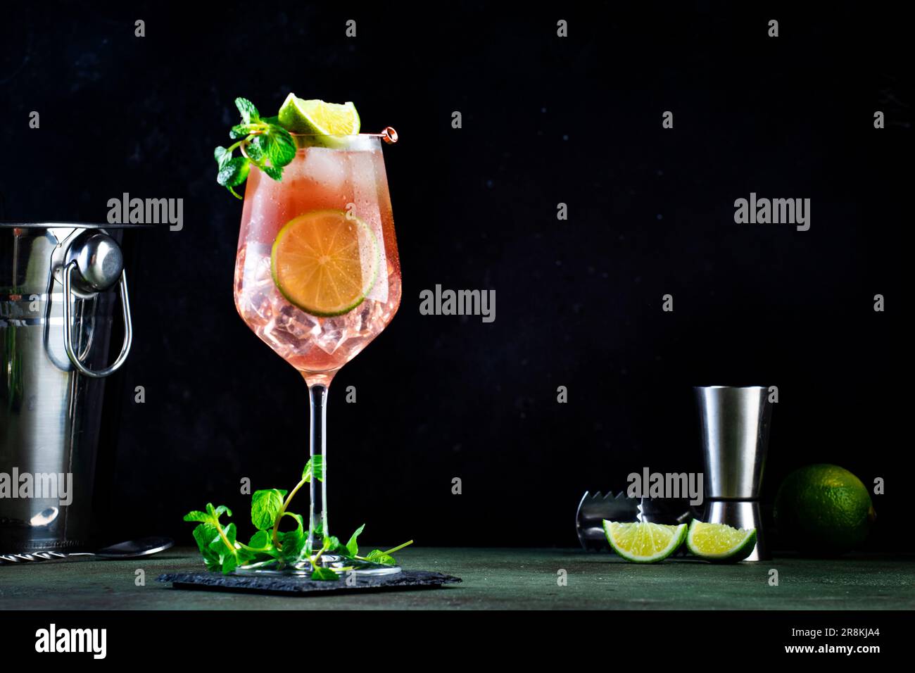 French mule, alcoholic cocktail drink with vodka, orange, lime, ginger ...