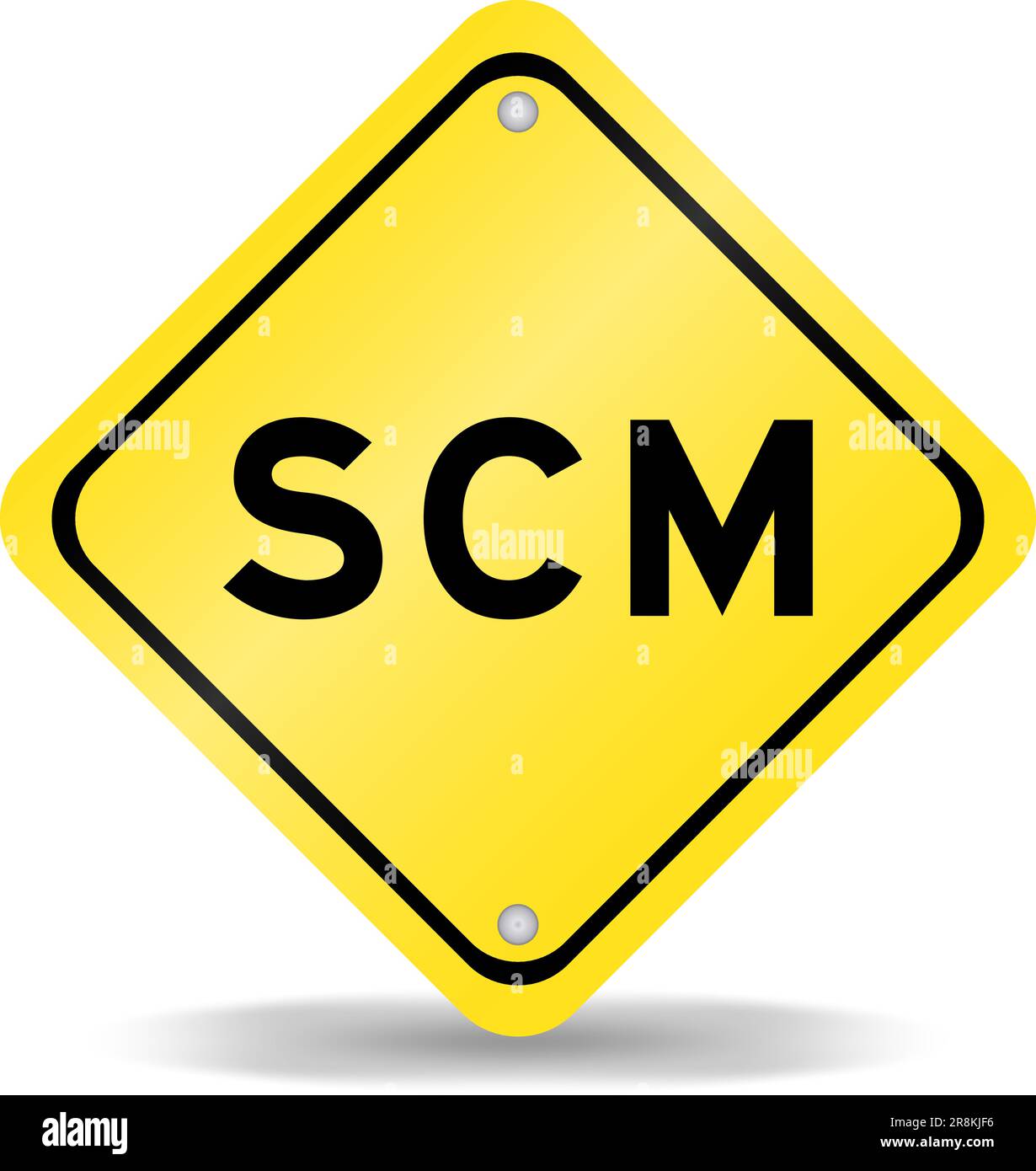 Yellow color transportation sign with word SCM (Abbreviation of Supply ...