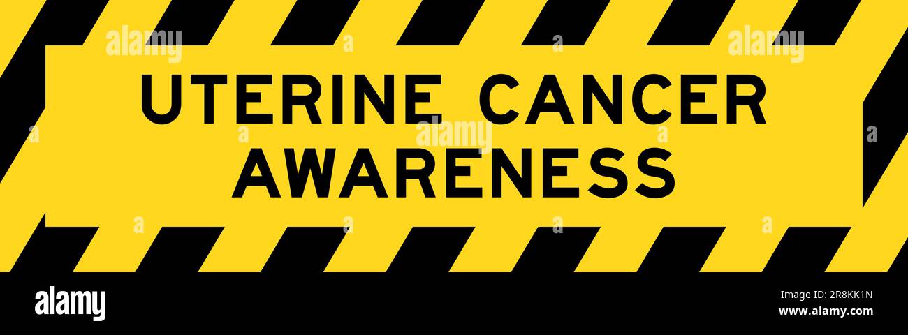 Yellow and black color with line striped label banner with word uterine ...