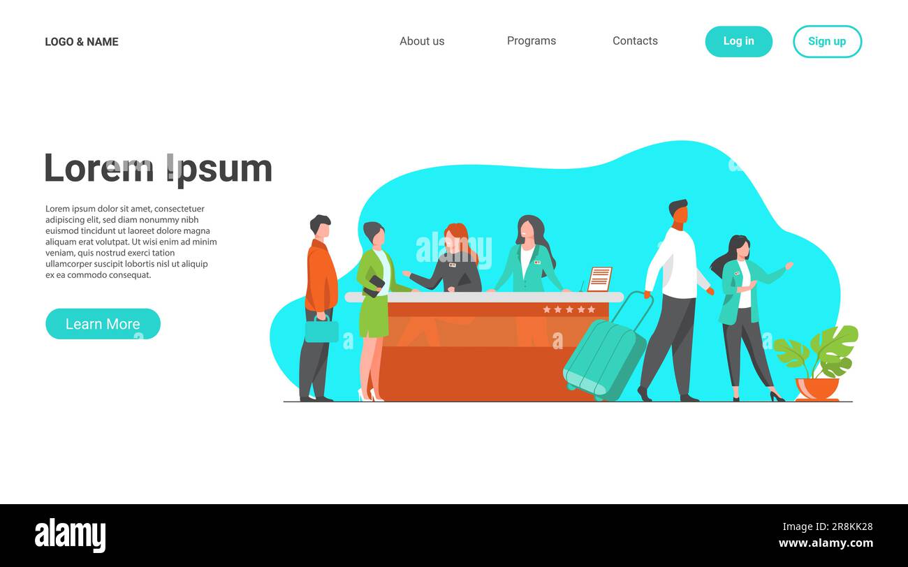 Friendly receptionists from hotel registration desk help clients Stock ...