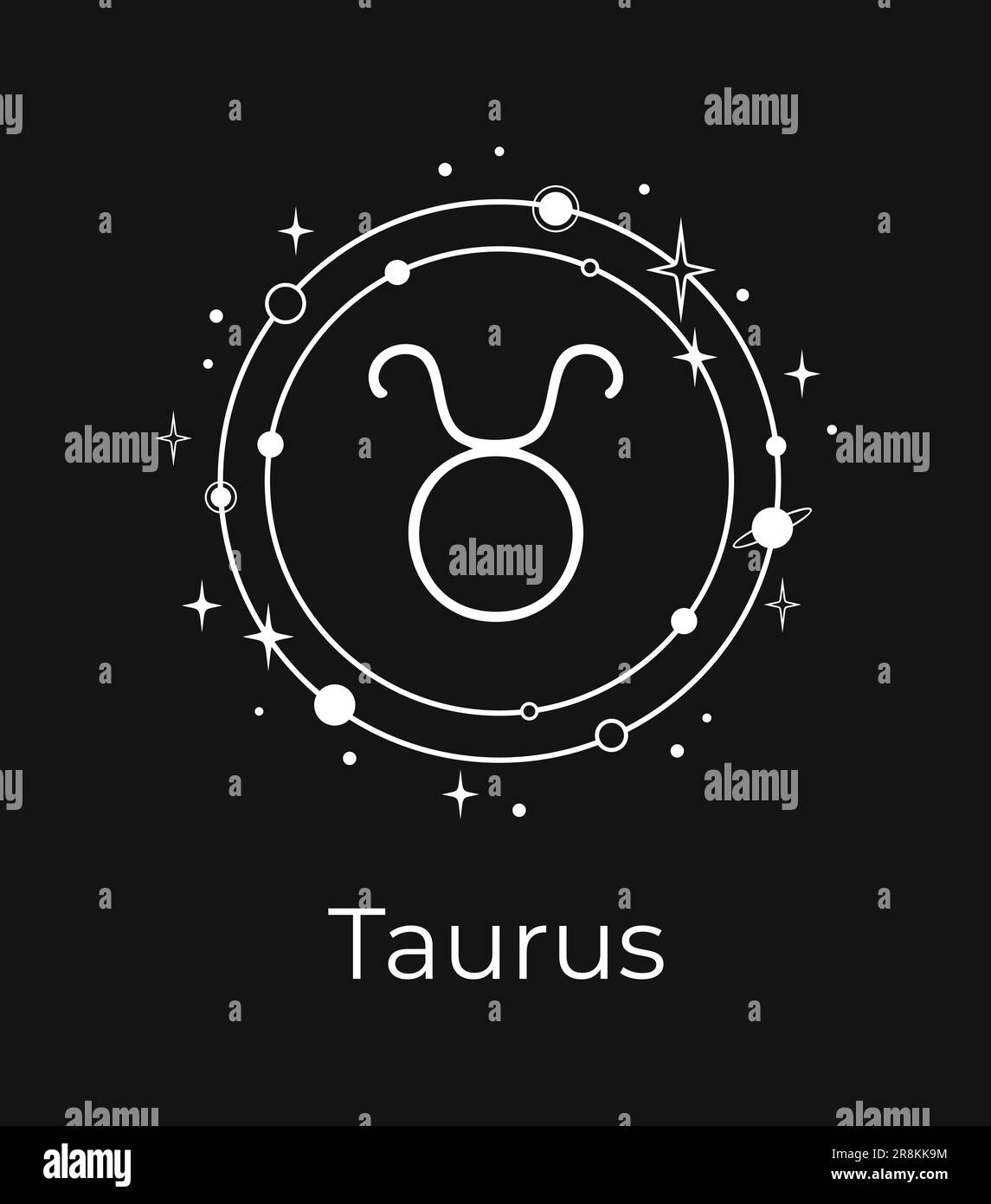 White Taurus sign with planets and stars on a black background Stock ...