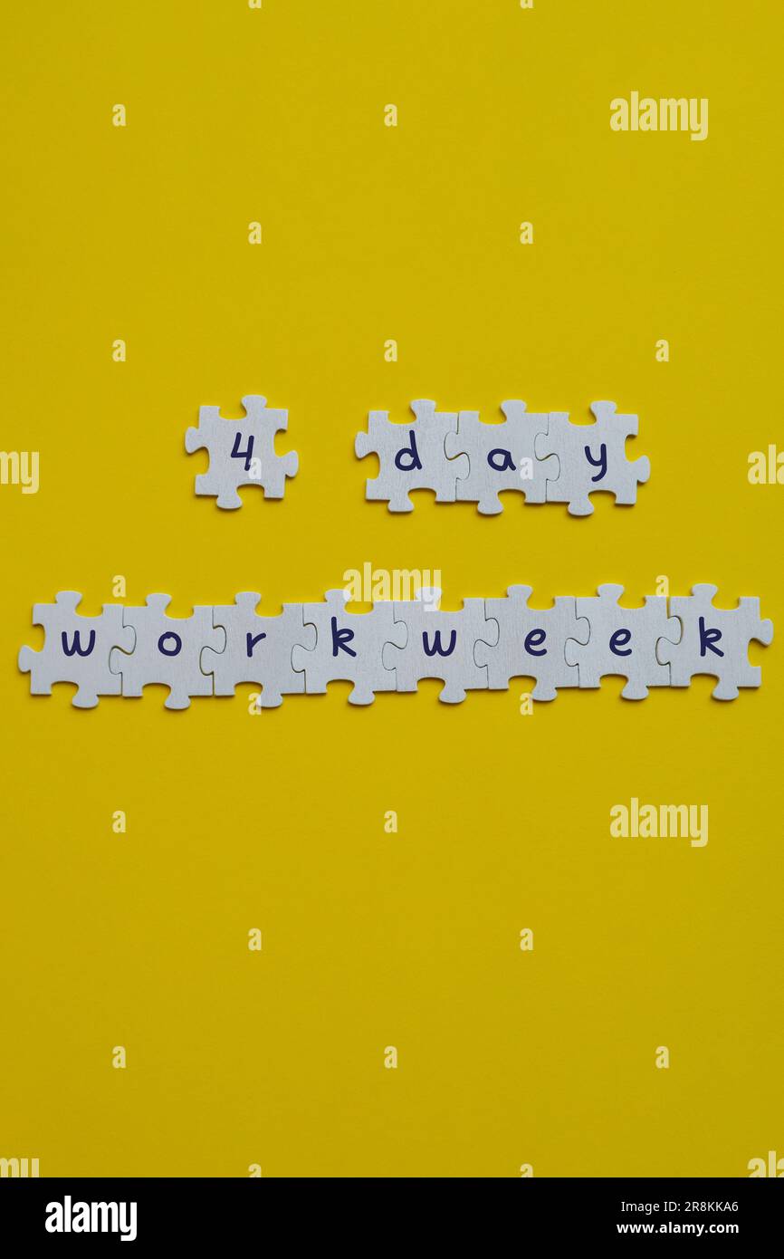 4 day work week symbol on puzzles four day working week concept. Modern approach doing business ...